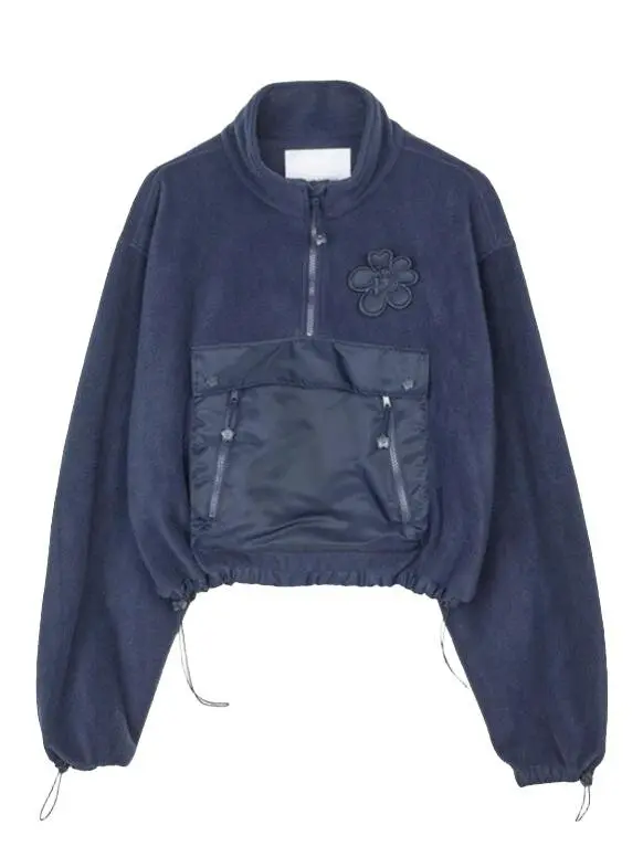 Cecilie Bahnsen Long Sleeve Fleece Jacket With Floral Embellishment - Navy Blue
