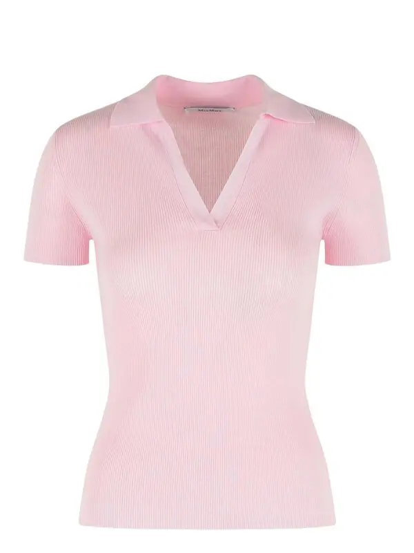 Max Mara Albero Short Sleeve Ribbed Polo Shirt - Pink