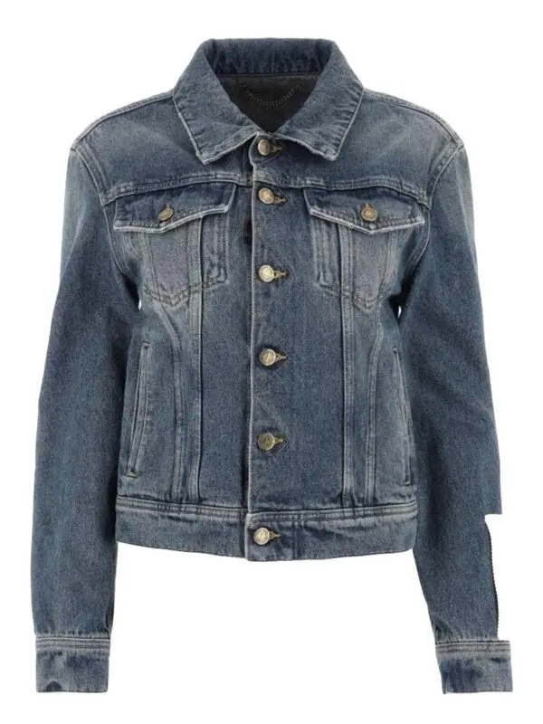 GOLDEN GOOSE Logo Patch Buttoned Denim Jacket - Gray