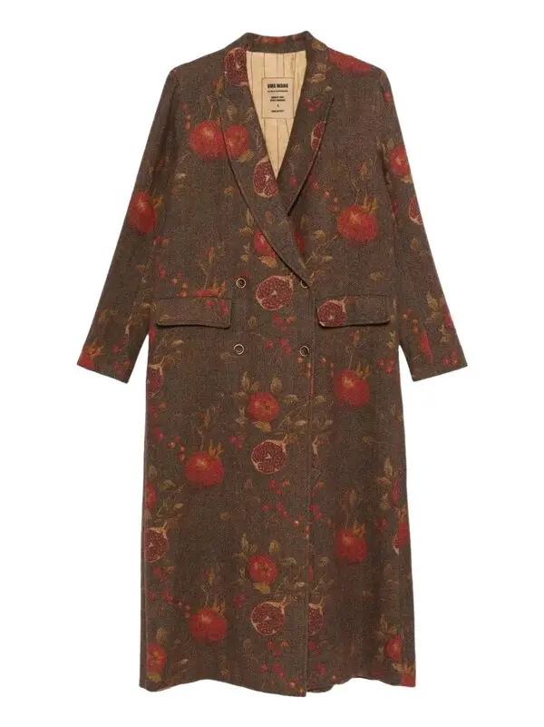 UMA WANG Floral Printed Double-breasted Coat - Brownred