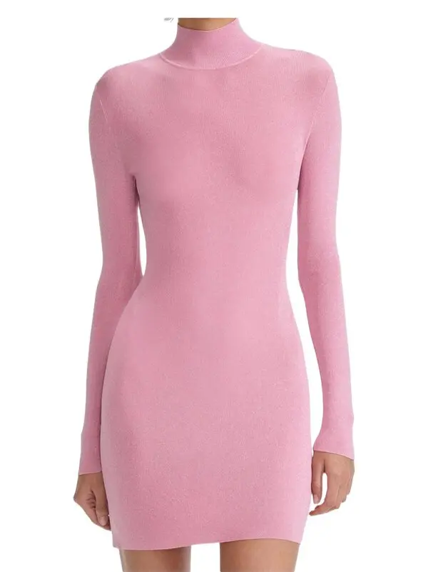 SELF-PORTRAIT High-neck Long-sleeve Fitted Dress With Deep V Back - Pink