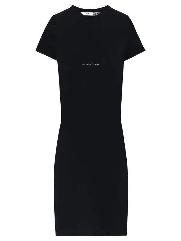 Alexander Wang Ribbed Logo Knit Mini Dress - Black