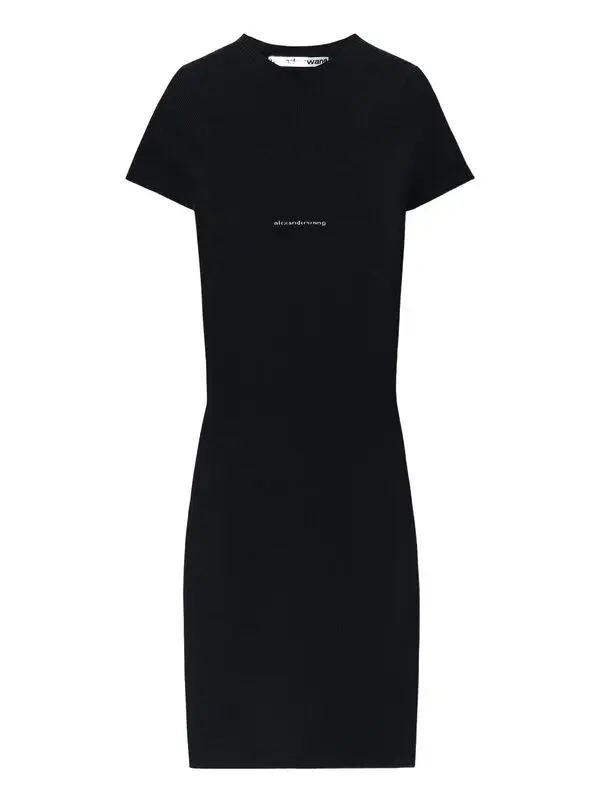 Alexander Wang Ribbed Logo Knit Mini Dress - Black