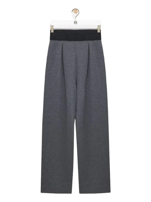 Loewe Elastic Waist Straight-leg Trousers With Anagram Patch - Gray Blend