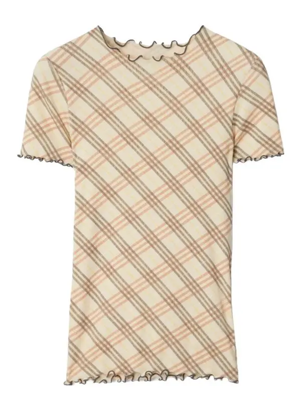 Burberry Checked Lettuce Hem Crewneck T-shirt - Teacup