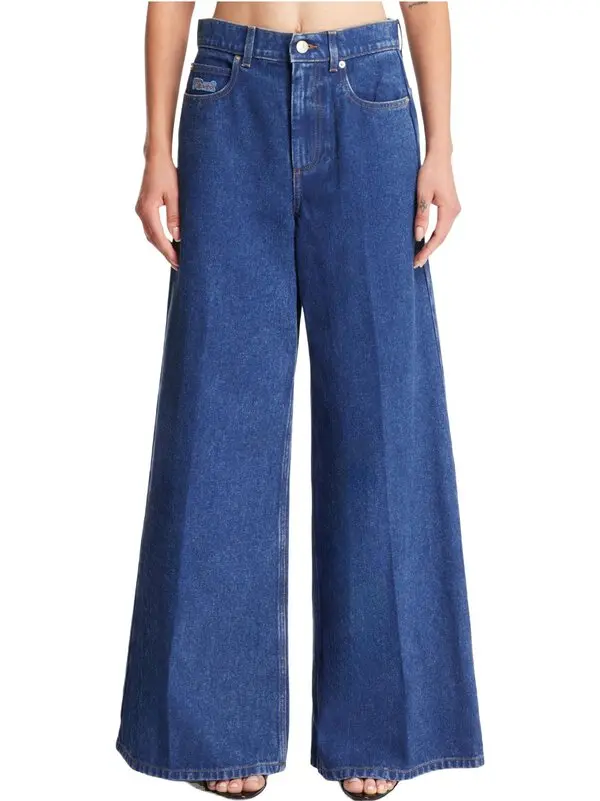 Marni Wide Leg Denim Jeans With Embroidered Logo - Blue