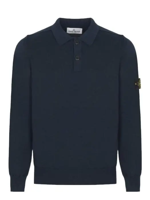 Stone Island Long Sleeve Button-up Polo Shirt - Navy Blue