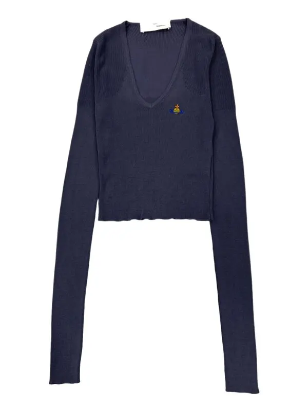 VIVIENNE WESTWOOD Long-sleeved V-neck Sweater With Saturn Logo - Black