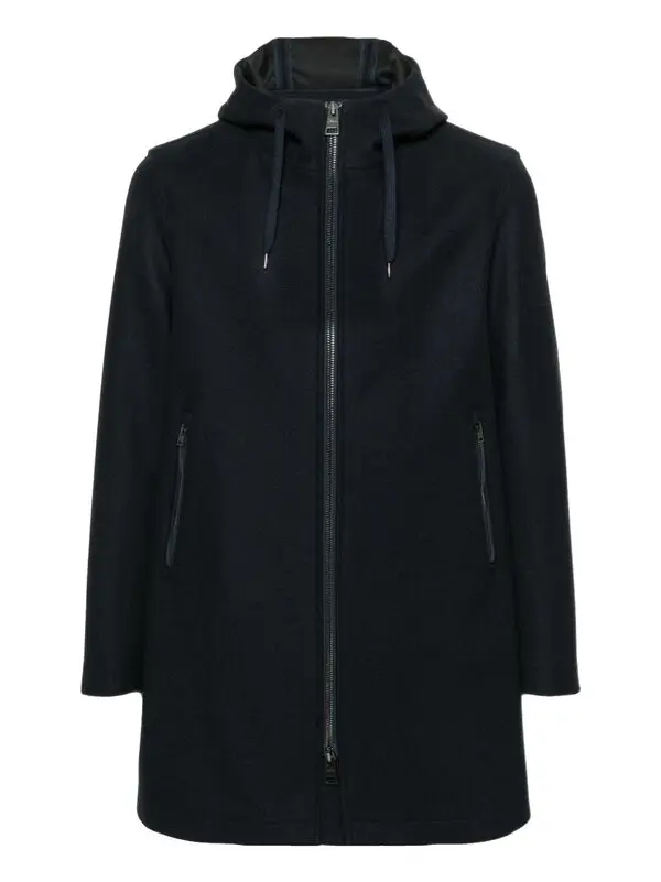 Herno Drawstring Hooded Coat With Logo Plaque - Black