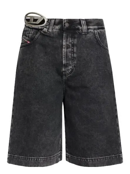 DIESEL® Logo Plaque Knee-length Denim Shorts - Black