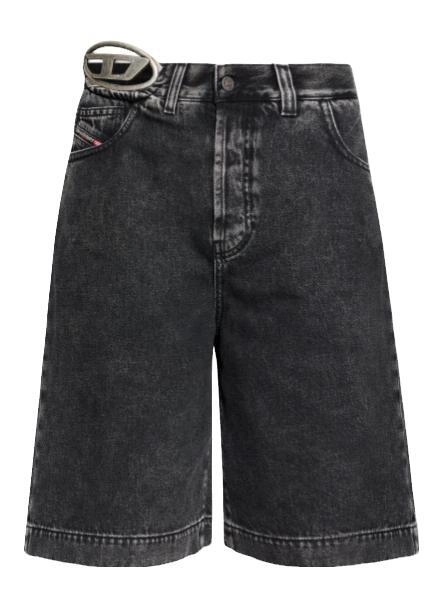 DIESEL® Logo Plaque Knee-length Denim Shorts - Black