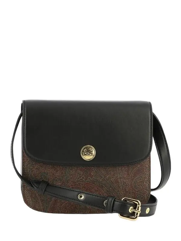 Etro Paisley Printed Logo Plaque Crossbody Bag - Black