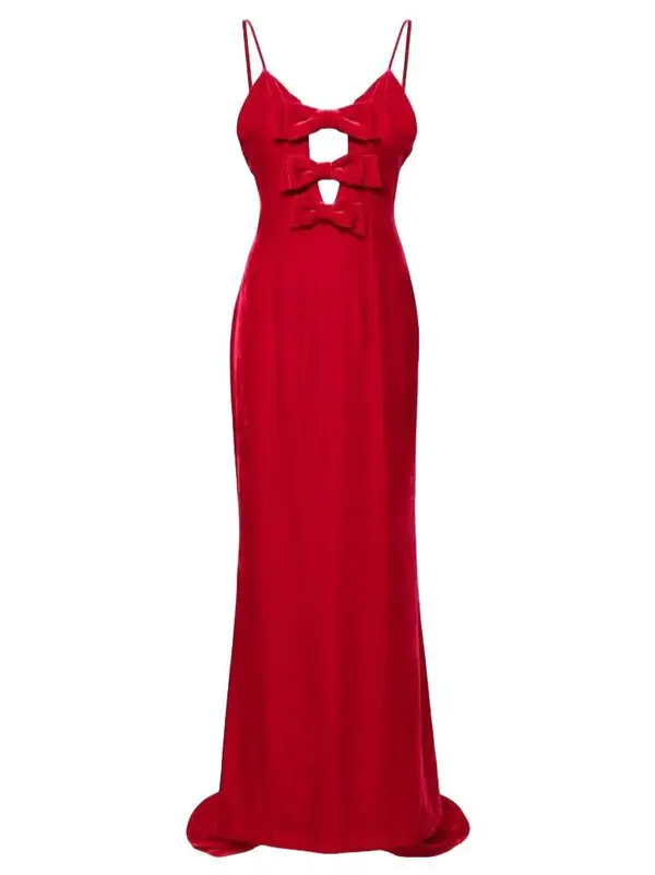 Alessandra Rich Velvet Bow Gown - Red