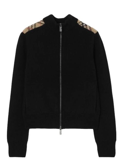 Burberry Check Patch Zip-up Cardigan - Black