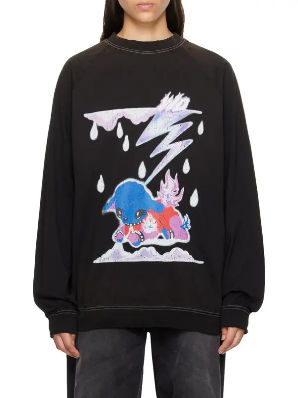 We11Done Graphic Print Cotton Hoodie - Black