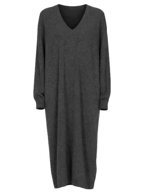 THE ROW Long Sleeve V-neck Dress With Straight Hem - Black