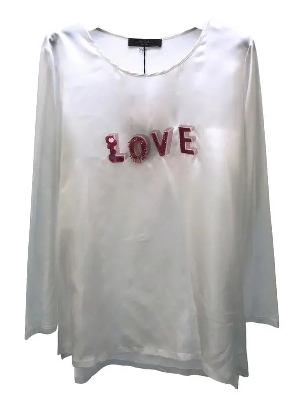 Max Mara Embellished 'love' Long-sleeve Blouse - Gray