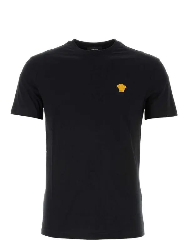 Versace Logo Embroidered Crewneck T-shirt - Black