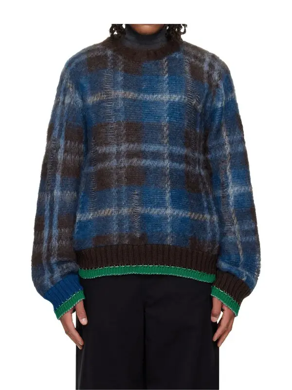 Sacai Plaid Mohair Sweater - Brown/blue
