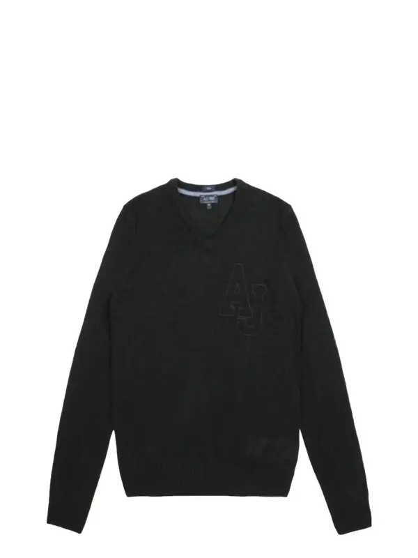 Emporio Armani V-neck Logo Pullover - Black