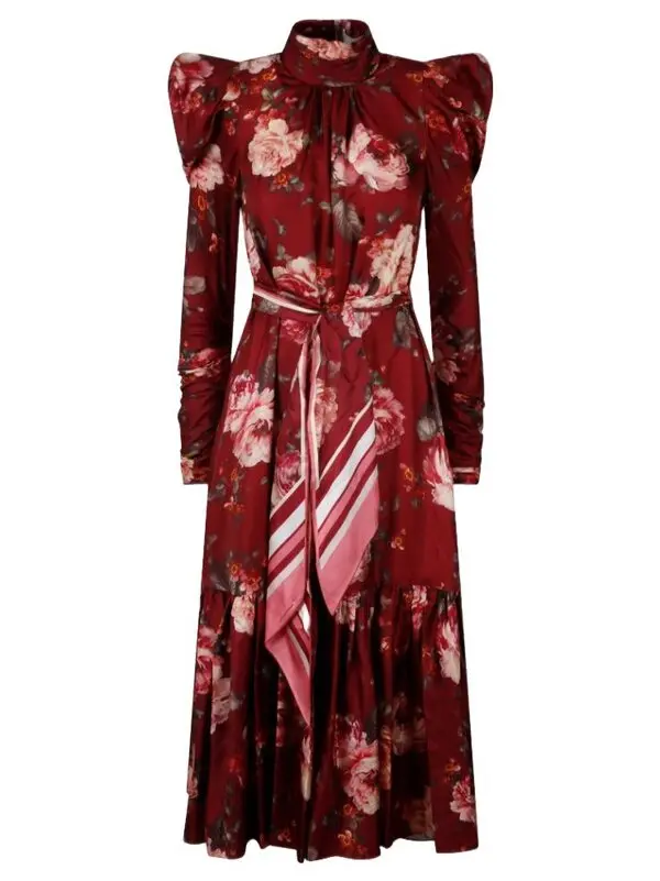 Zimmermann Ruffled High-neck Floral Print Midi Dress - Red