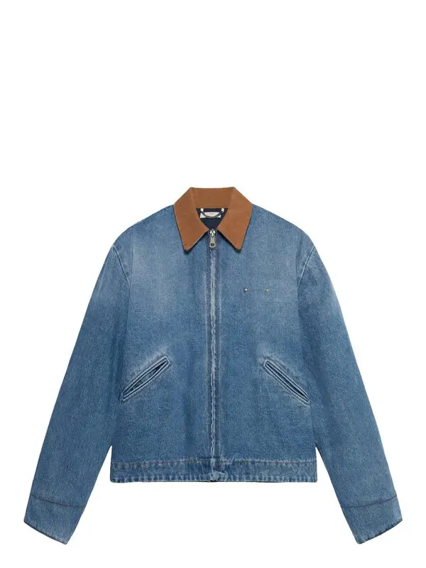 1989 STUDIO Contrast Collar Logo Denim Jacket - Blue