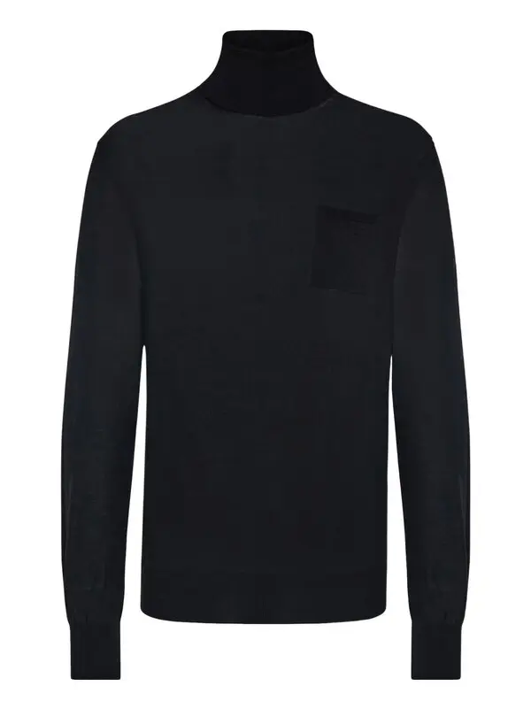 FERRAGAMO High Neck Knit With Chest Pocket - Black