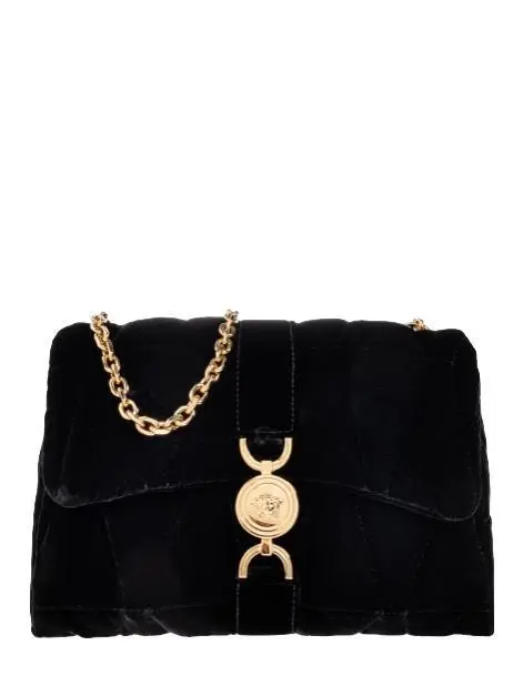Versace Kleio Chain-linked Velvet Shoulder Bag - Black