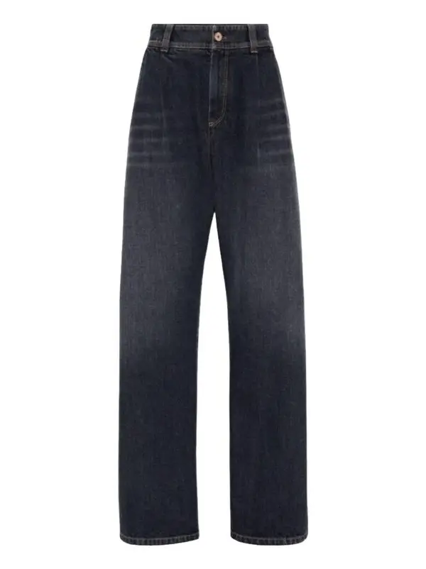 Brunello Cucinelli Wide-leg Jeans With Logo Tag - Black