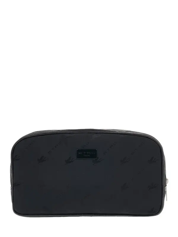 Etro Zipper Clutch With Logo Plaque - Black