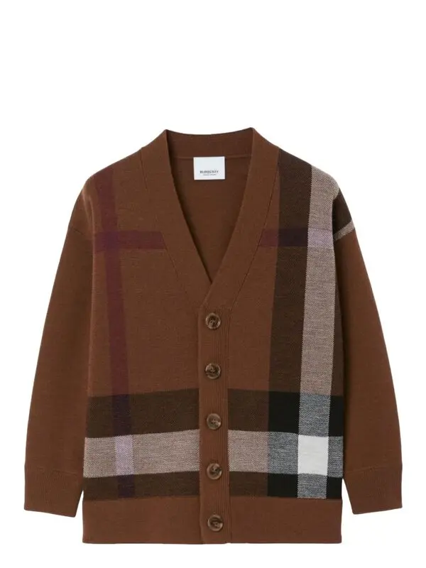 Burberry Checkered Buttoned Wool Cardigan - Brown