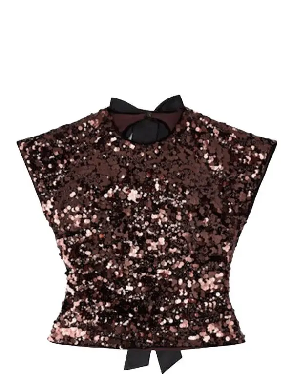 GANNI Open Back Sequined Top With Bow Detail - Black
