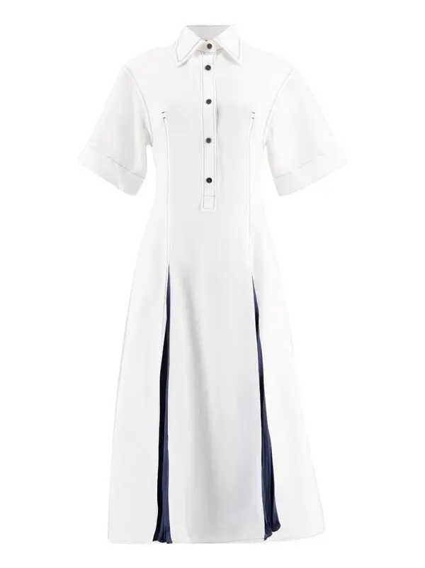 FERRAGAMO Satin-inlay Flared Shirtdress - White
