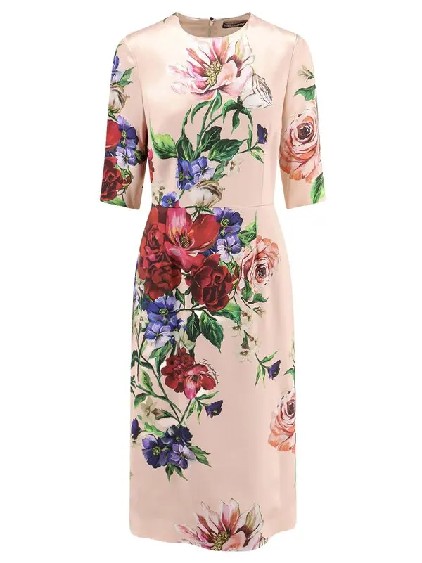 Dolce & Gabbana Floral Printed Midi Dress - Nude