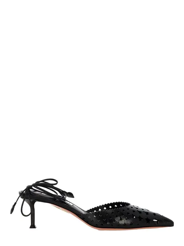 AQUAZZURA Lace-up Pointed Toe Pumps With Laser-cut Detail - Black