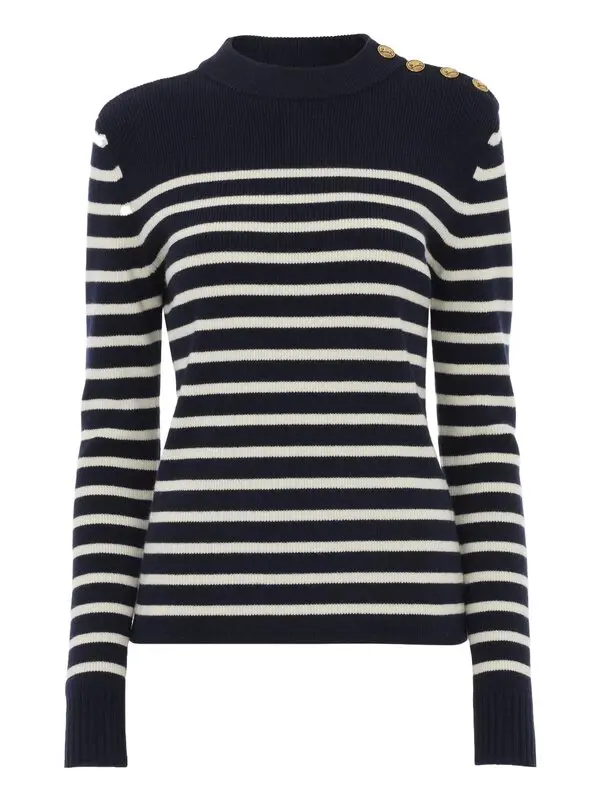Chloé Striped Knit Jumper With Military Buttons - Blue/white