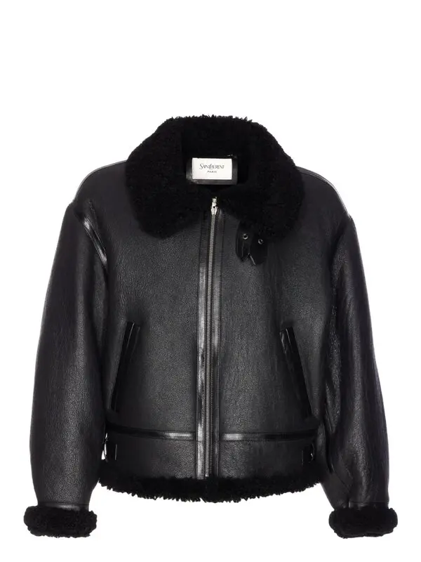 Saint Laurent Shearling Collar Leather Jacket - Black