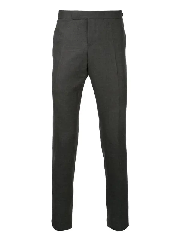 Thom Browne Low Rise Skinny Side Tab Trousers In Super 120s Twill - Dark Gray