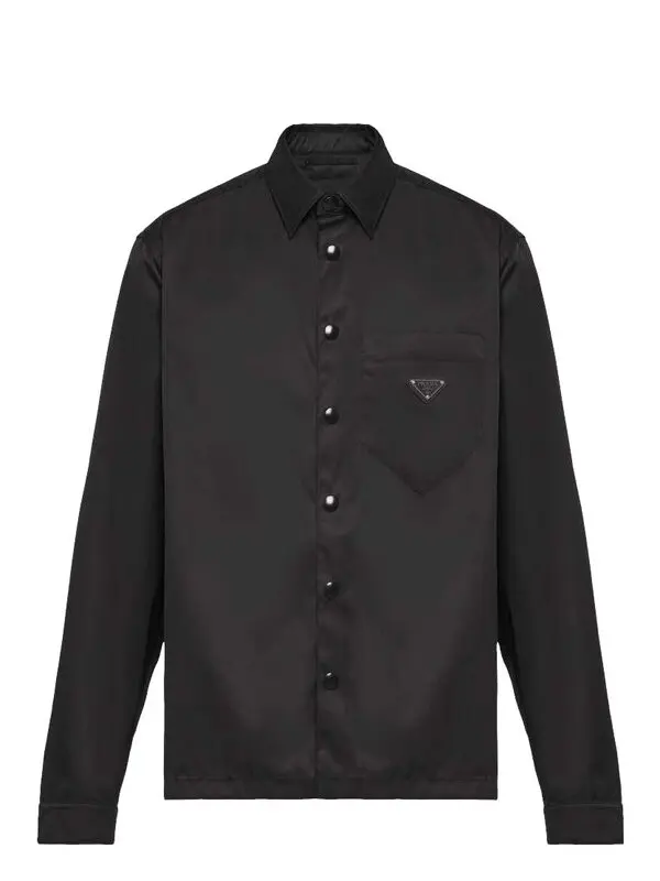 Prada Logo Plaque Chest Pocket Shirt - Black