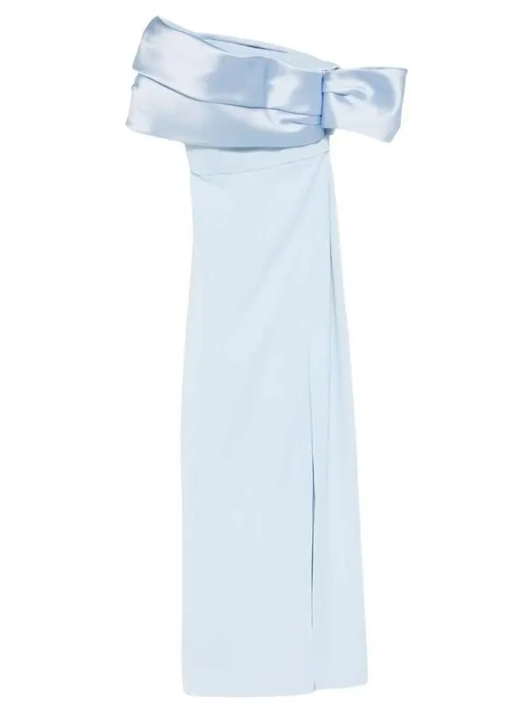 Solace Off-shoulder Draped Sleeveless Maxi Dress With Side Slit - Light Blue
