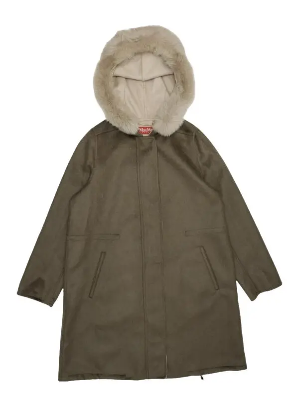 Max Mara Hooded Overcoat With Fur Trim - Brown