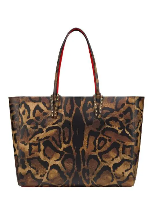 CHRISTIAN LOUBOUTIN Leopard Print Tote Bag With Studded Detail - Brown