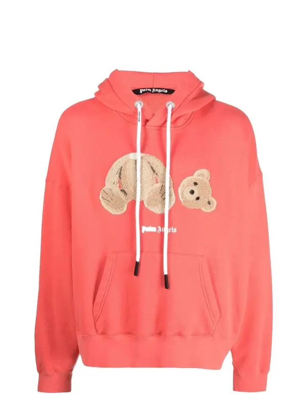 Palm Angels Bear Printed Drawstring Hoodie - Pink