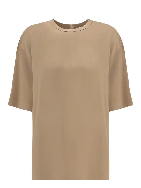 TOTEME Round-neck T-shirt With Back Zipper Closure - Brown