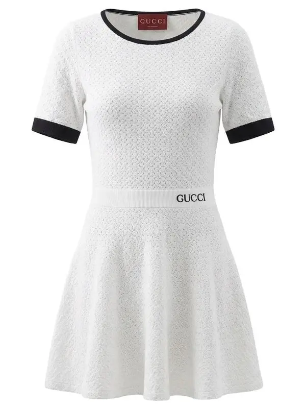 Gucci Logo Intarsia Knit Dress - White