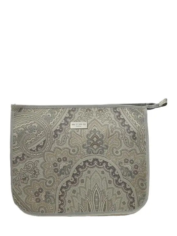 Etro Graphic Pattern Zipper Clutch - Gray