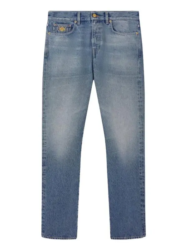 Versace Logo Patch Straight-leg Jeans - Blue