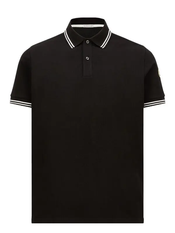 Moncler Logo Patch Short Sleeved Polo Shirt - Black