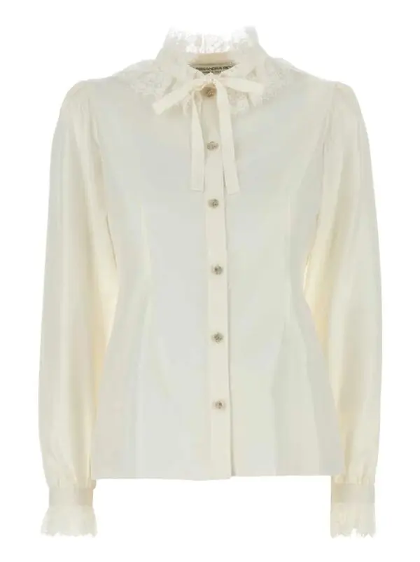 Alessandra Rich Poplin Blouse With Lace Detail - White