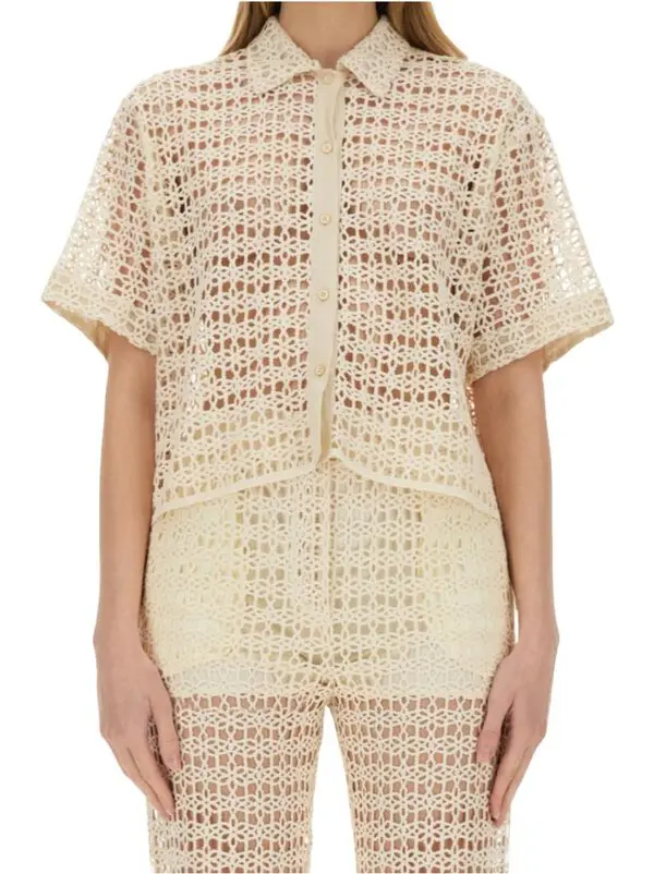 ALYSI Macrame Short Sleeve Shirt - Nude